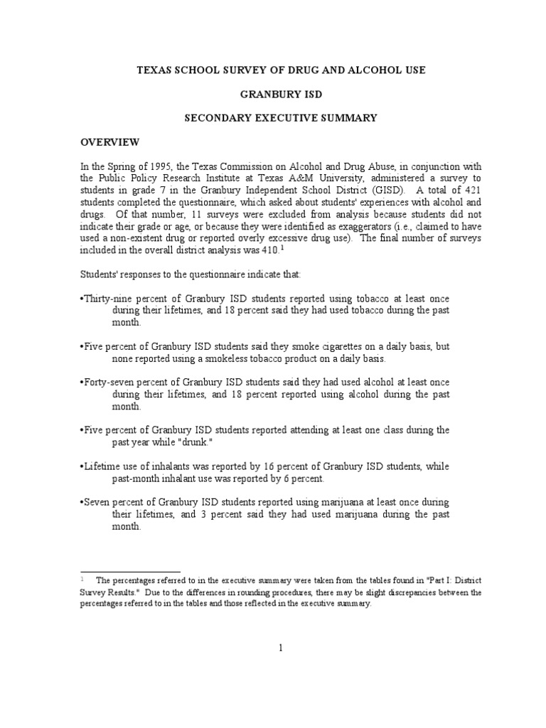 Granbury ISD Drug Use Survey | PDF | Alcoholic Drinks | Recreational ...