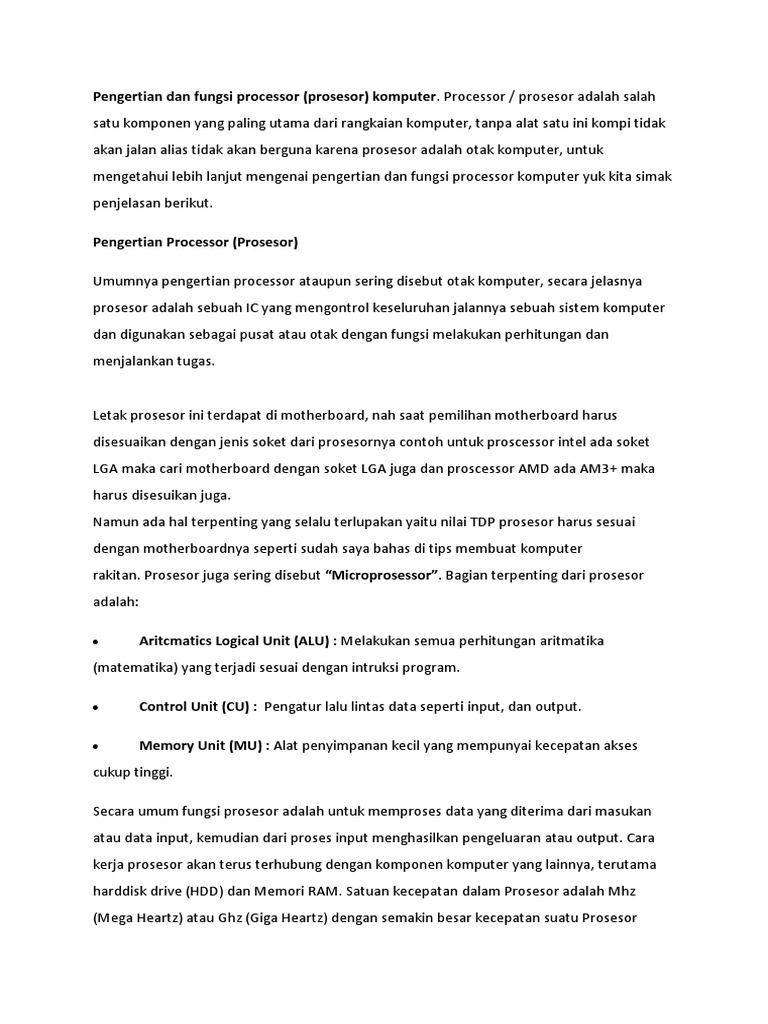 Pengertian Dan Fungsi Processor | PDF