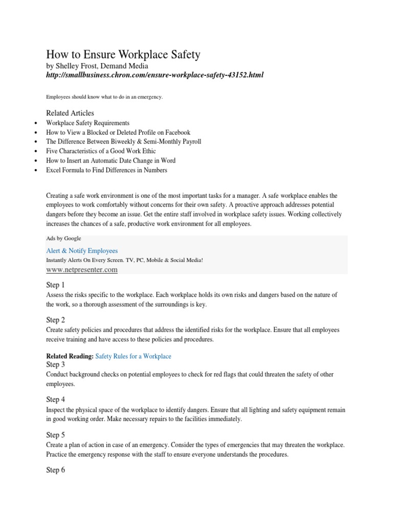 How To Ensure Workplace Safety | PDF | Occupational Safety And Health ...