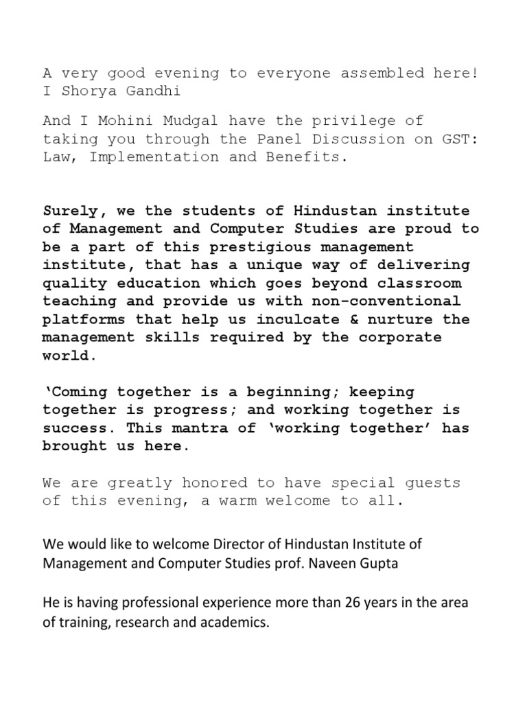 Anchoring Script_Panel Discussion-1 | Professor | Doctor Of Philosophy