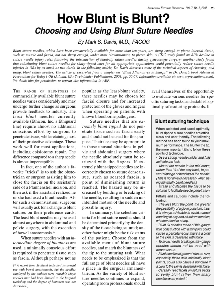 How Blunt Is Blunt?: Choosing and Using Blunt Suture Needles | PDF ...