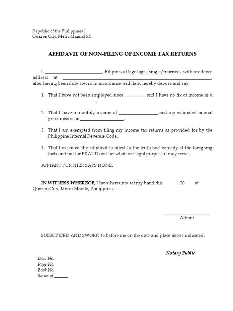 Affidavit of Non-Filing of Income Tax Return | PDF