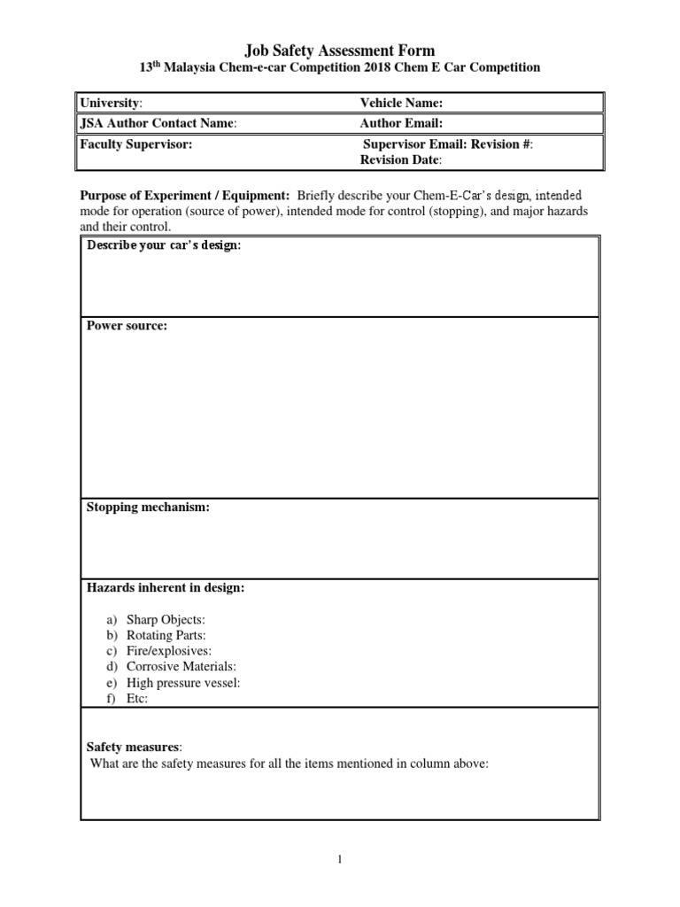Job Safety Assessment Form