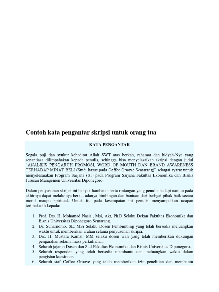 Contoh Kata Pengantar Skripsi 