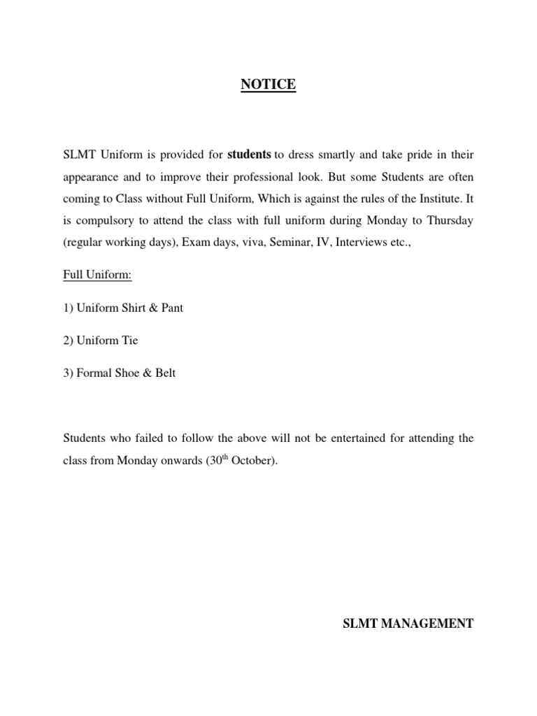 Compulsory Uniform Notice for Students | PDF | Career & Growth