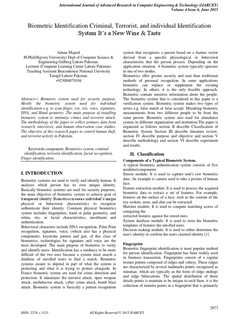 Criminal Identification | PDF | Biometrics | Fingerprint