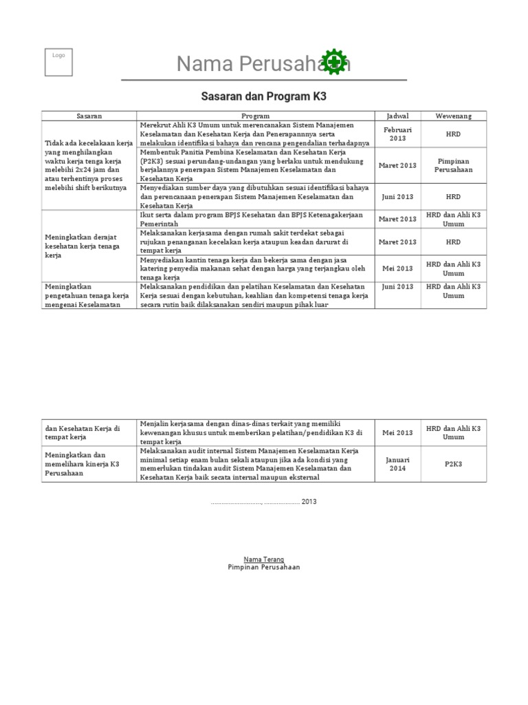 Sasaran Dan Program k3 ... | PDF