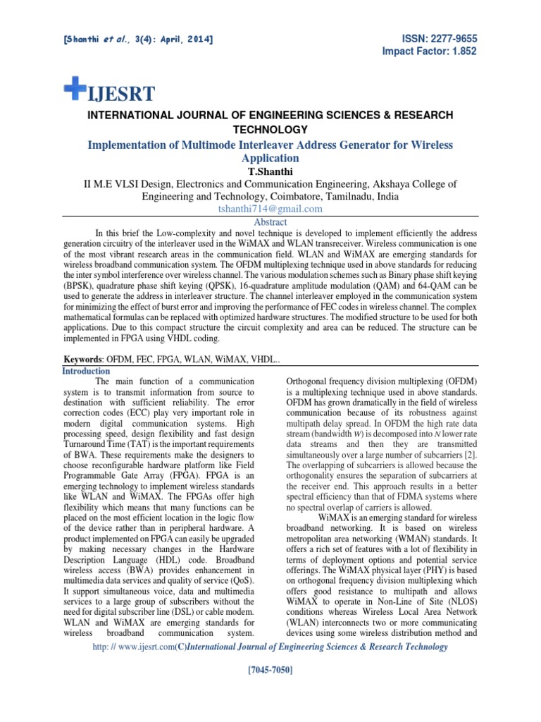 Implementation of Multimode Interleaver PDF | PDF | Forward Error Correction | Computer Networking