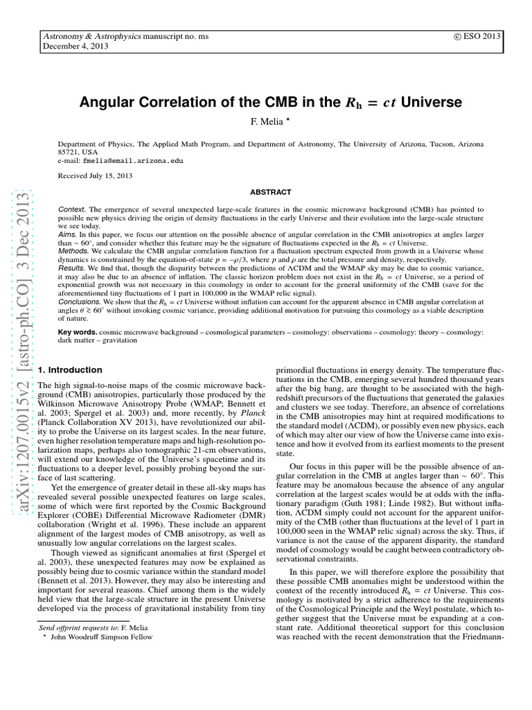 Angular Correlation of The CMB in The Universe: Astronomy & Astrophysics | PDF | Cosmic ...