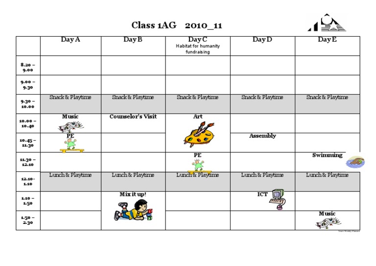 Grade 1 Planner A - E Parent Schedule | PDF