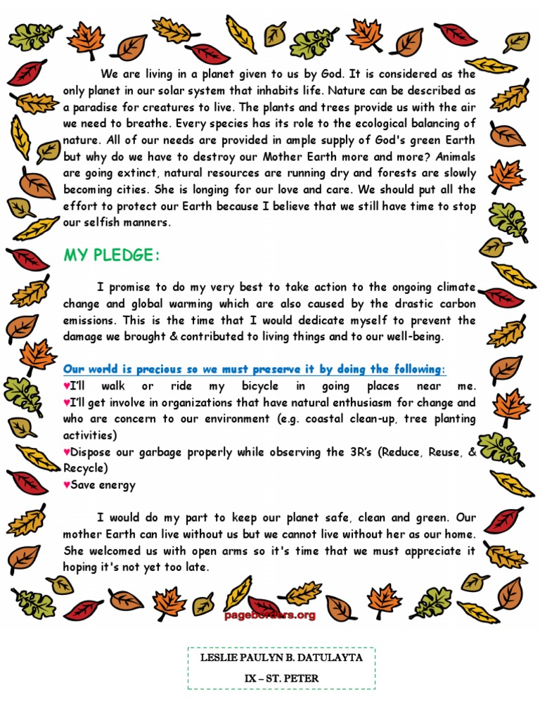 My Pledge About Nature | PDF