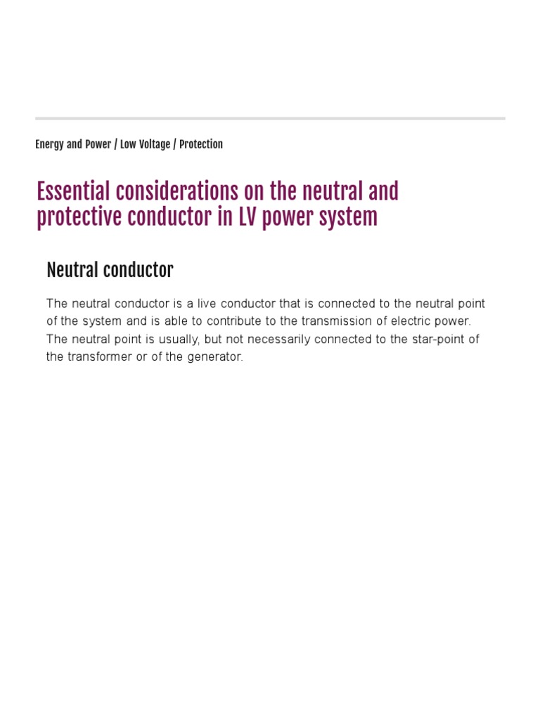 Essential Considerations On The Neutral and Protective Conductor in LV ...