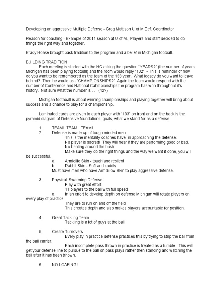 Developing An Aggressive Multiple Defense Greg Mattison | PDF | Ncaa ...