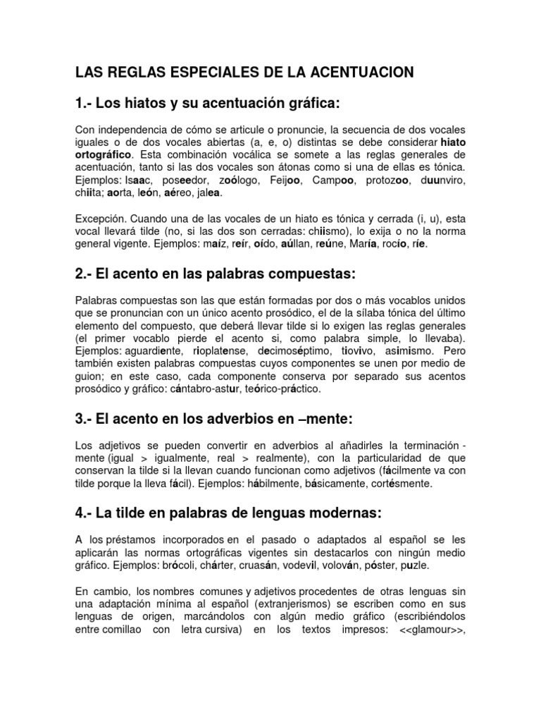 Las Reglas Especiales de La Acentuacion | PDF | Adverbio | Palabra