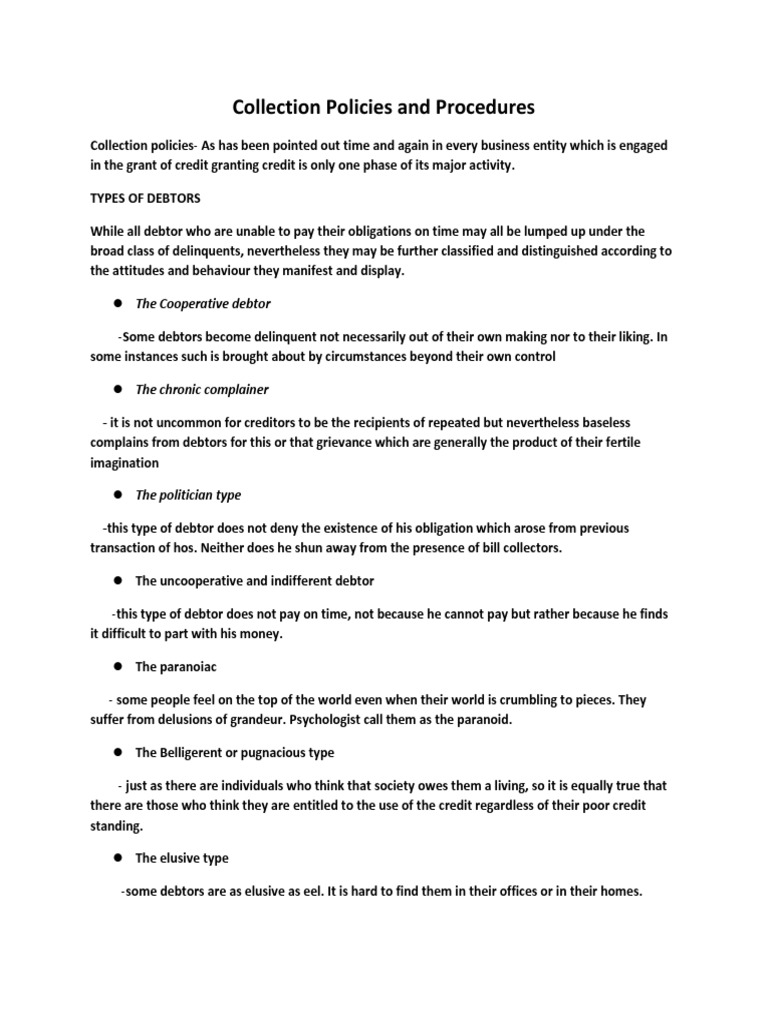 Collection Policies and Procedures Printed | PDF | Credit (Finance ...