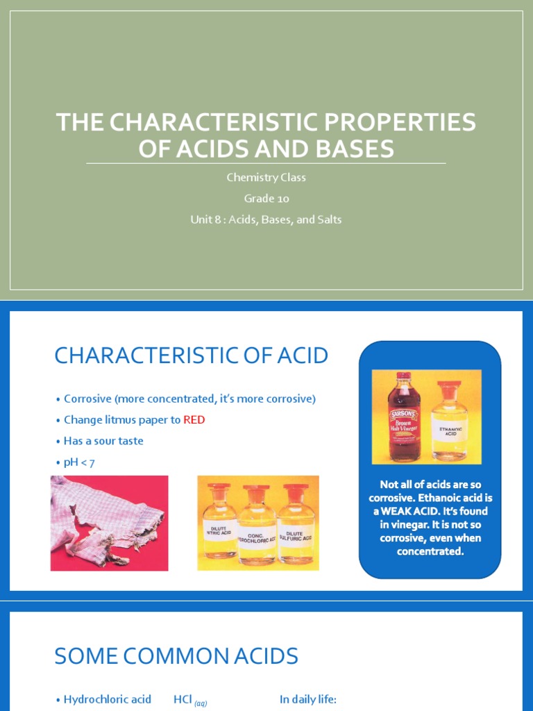 The Characteristic Properties of Acids and Bases | PDF | Acid ...