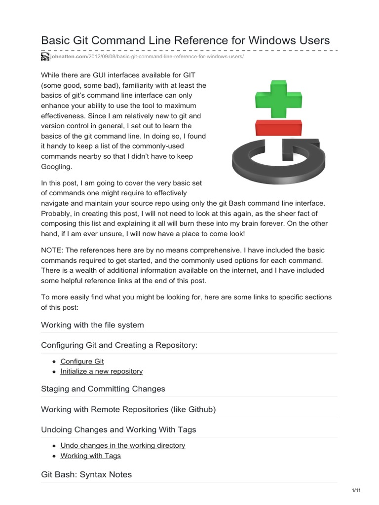 Basic Git Command Line Reference For Windows Users (John Atten) | PDF ...
