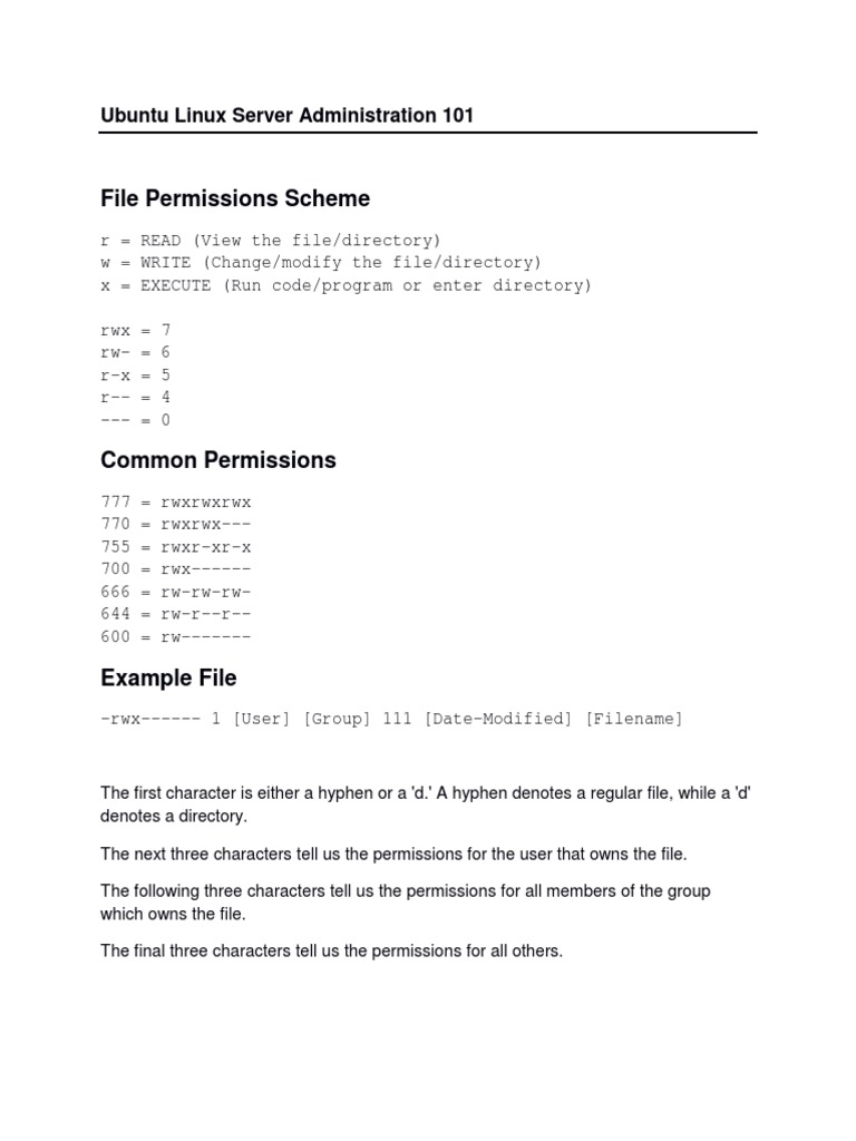 File Permissions Scheme: Ubuntu Linux Server Administration 101 | PDF
