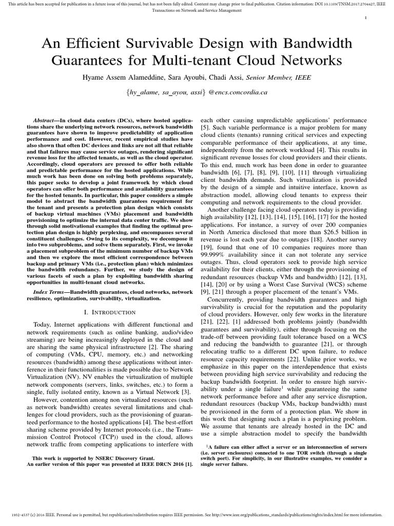 An Efficient Survivable Design With Bandwidth Guarantees For Multi-Tenant Cloud Networks | PDF ...