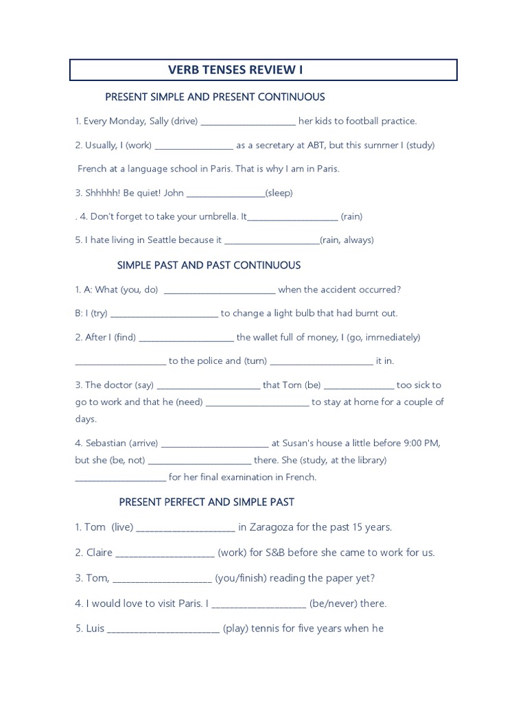 Verb Tenses Review I | PDF