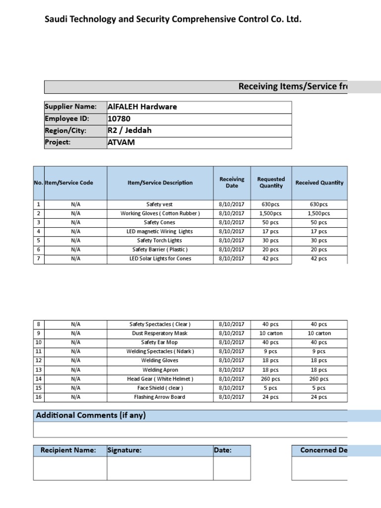 Service Delivery Note for Safety Equipment | PDF | Welding | Construction