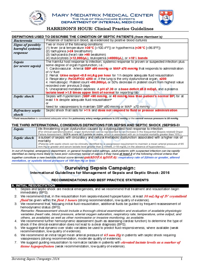 Harrison's Hour - Sepsis Bundle 2016 | PDF | Sepsis | Shock (Circulatory)