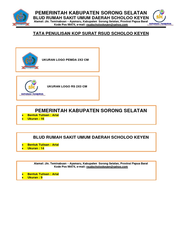 Tata Penulisan Kop Surat Rumah Sakit Umum Daerah Scholoo Keyen | PDF
