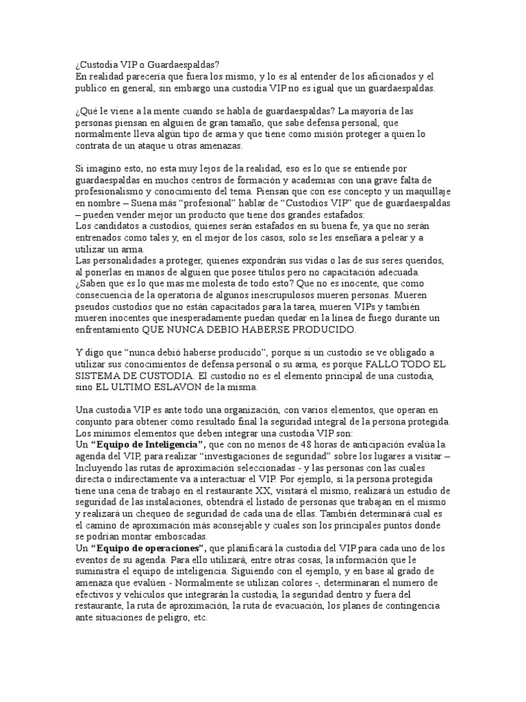 Diferencias entre Custodia VIP y Guardaespaldas | PDF | Autodefensa ...
