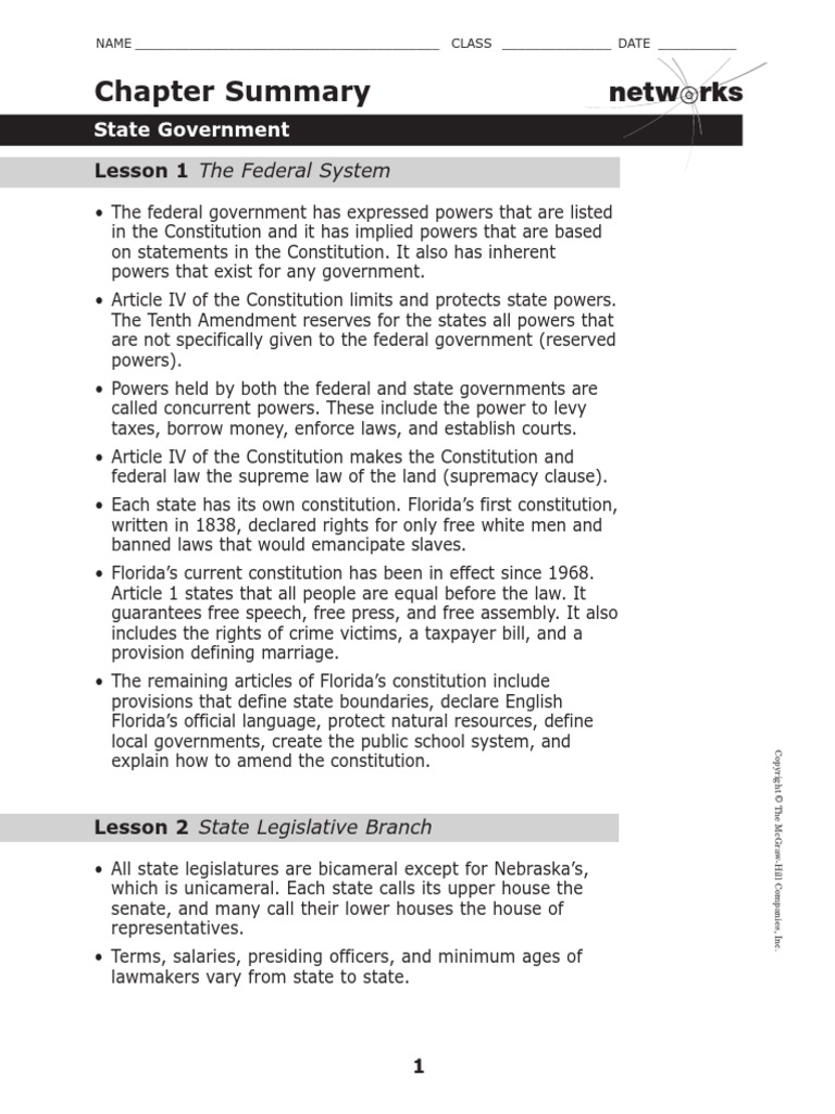 Chapter 13 State Governments Summary Pdf Federal Government Of The