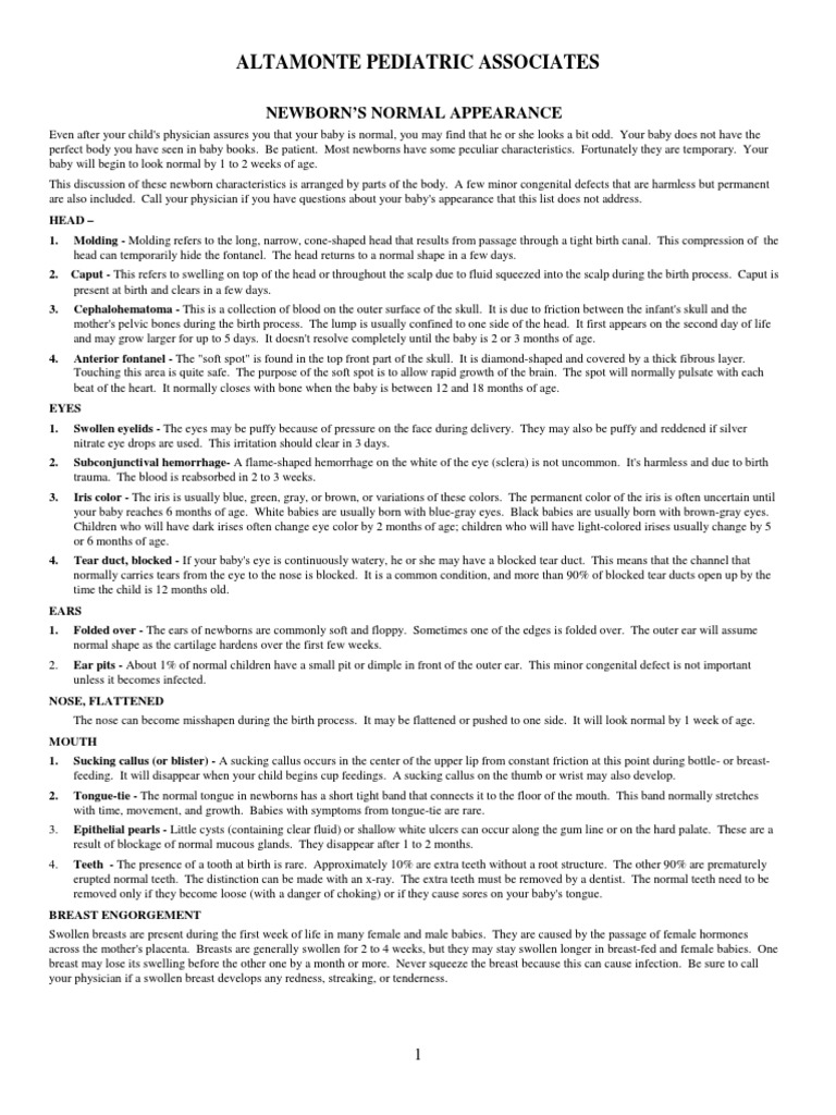 Altamonte Pediatric Associates: Newborn'S Normal Appearance | PDF ...