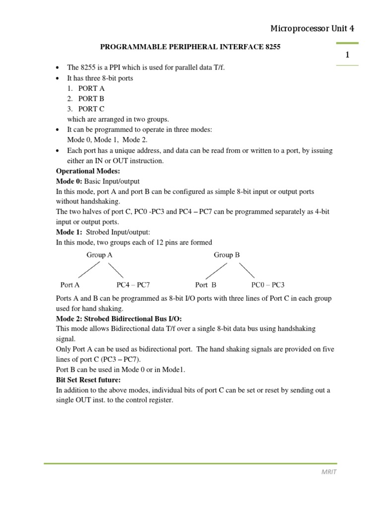 Programmable Peripheral Interface 8255: Microprocessor Unit 4 1 | PDF ...