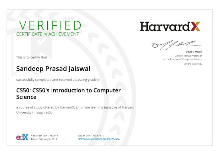 CS50 Certificate | PDF