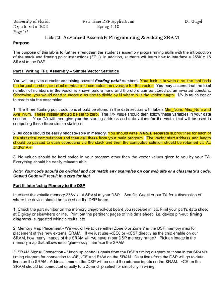 Lab #3: Advanced Assembly Programming & Adding SRAM | Download Free PDF | Subroutine | Random ...