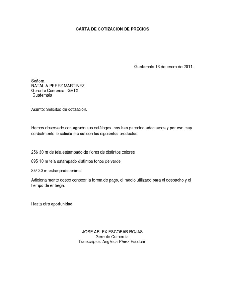 Carta de Cotizacion de Precios | PDF | Guatemala | Pagaré