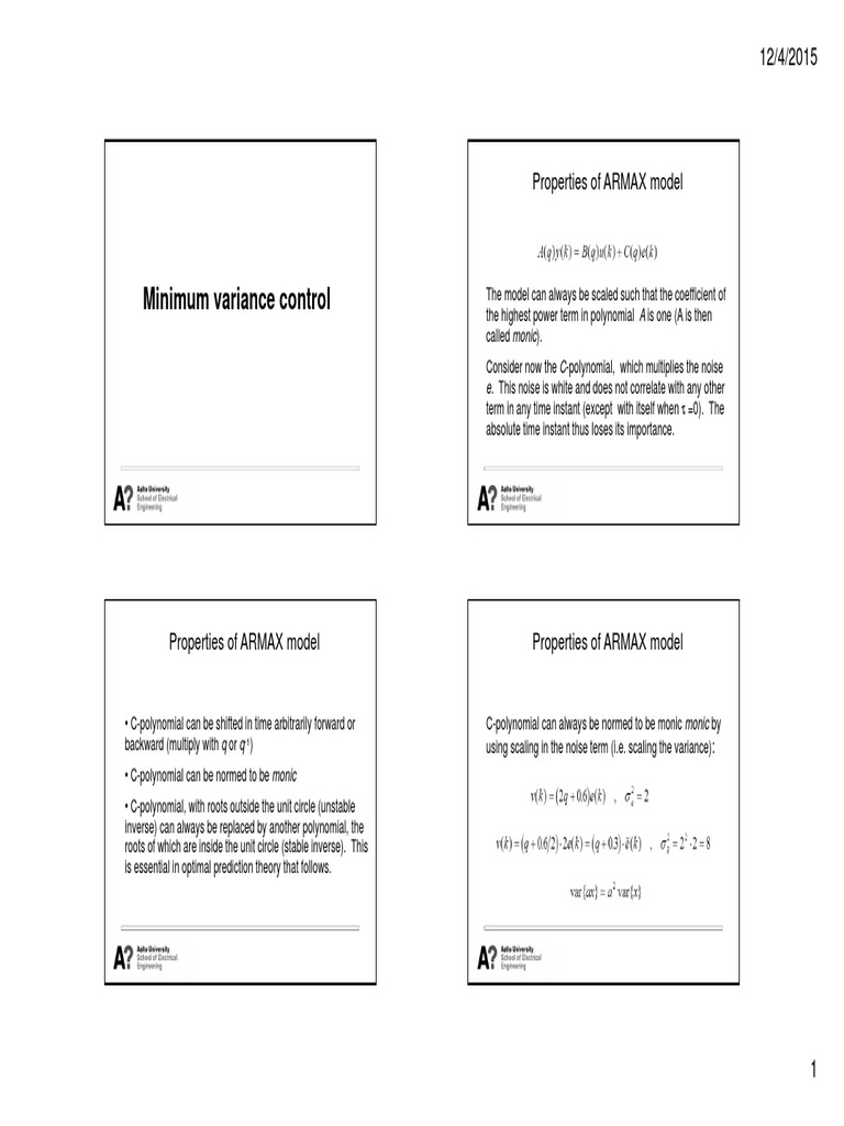Minimum Variance Control: Properties of ARMAX Model | PDF | Variance ...