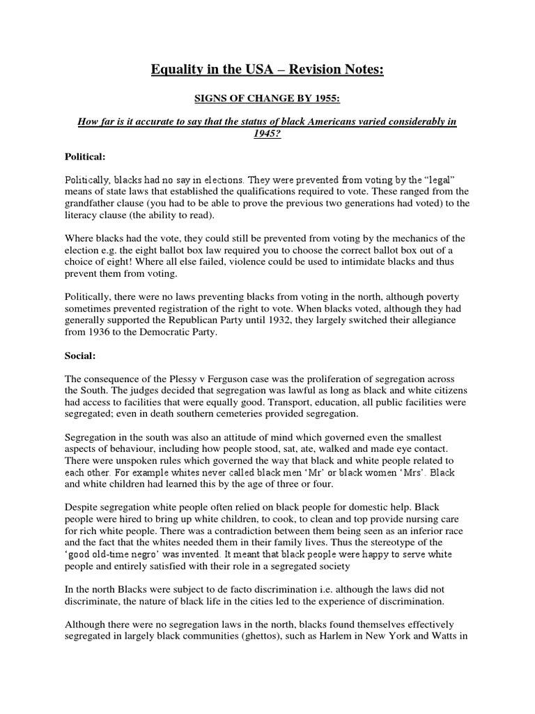 Equality in The USA - Revision Notes | PDF | Brown V. Board Of ...