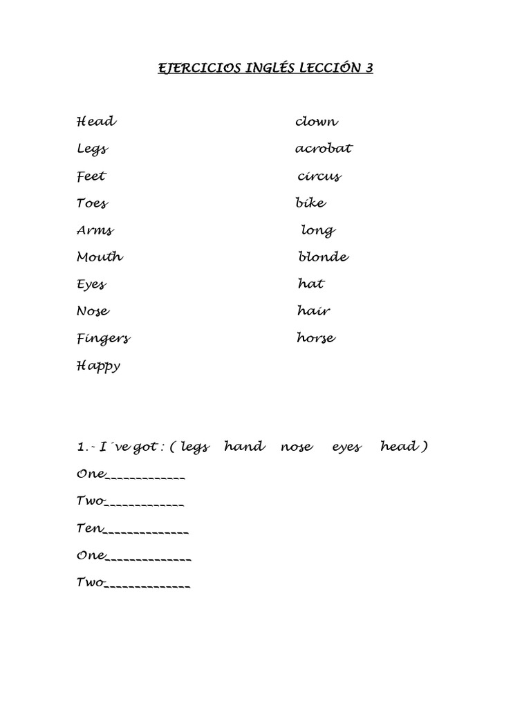 Ejercicios De Ingles