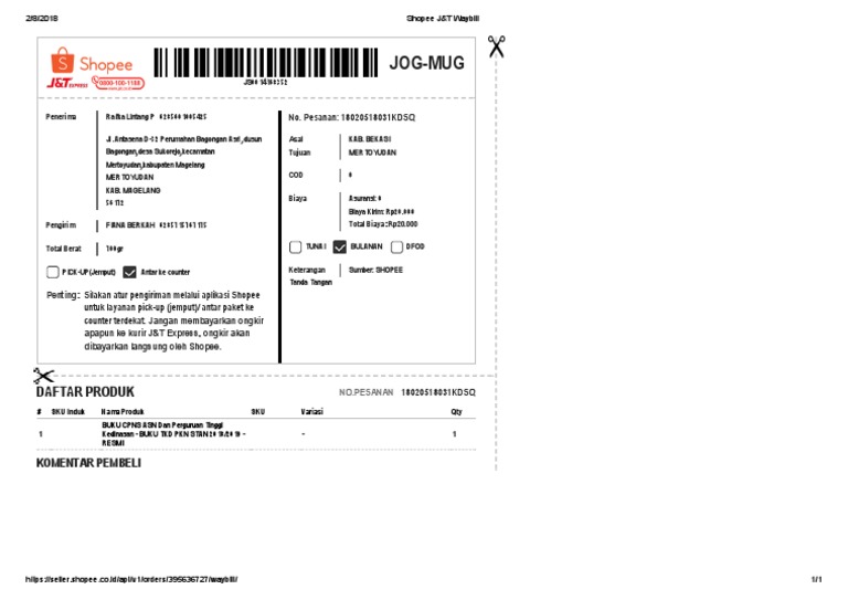 Shopee J&T Waybill | PDF