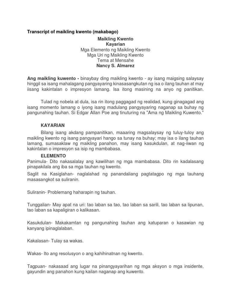 Makabago at Makalumang Maikling Kwento | PDF