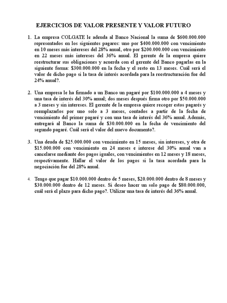 Ejercicios de Valor Presente y Valor Futuro Desarrollados en Clase | PDF