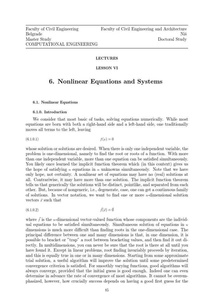 Nonlinear Equations and Systems: Lectures Lesson Vi | PDF ...