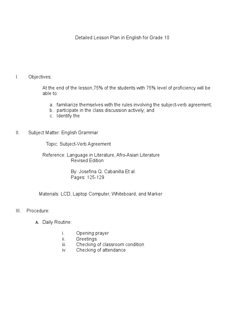 Subject-Verb Agreement Lesson Plan | PDF | Grammatical Number | Subject ...