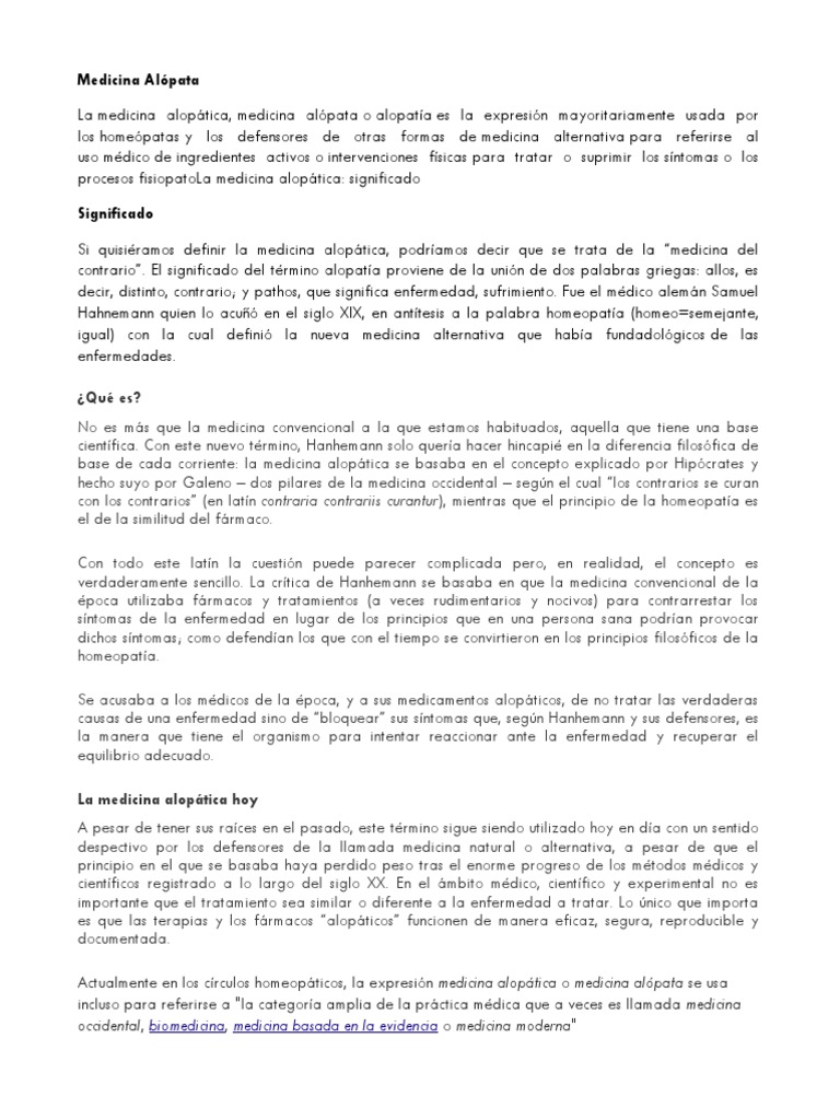 Medicina Alópata | PDF | Homeopatía | Cuidado de la salud