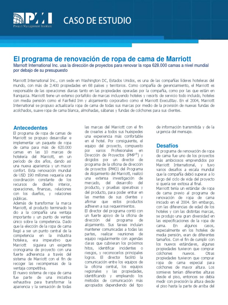 Caso de Estudio - Hoteles Marriott PDF | PDF | Hotel | Presupuesto