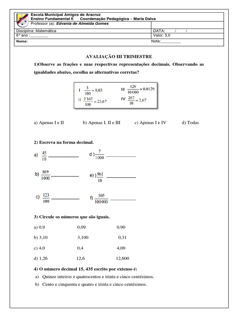 Prova de Matemática | PDF