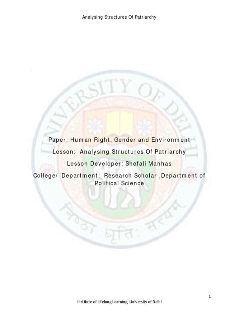 Analysing Structures of Patriarchy | PDF | Patriarchy | Gender Role