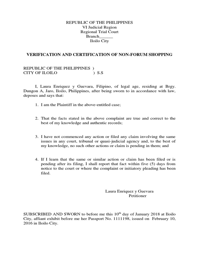 Verification of Non-Forum Shopping | PDF | Social Science | Law