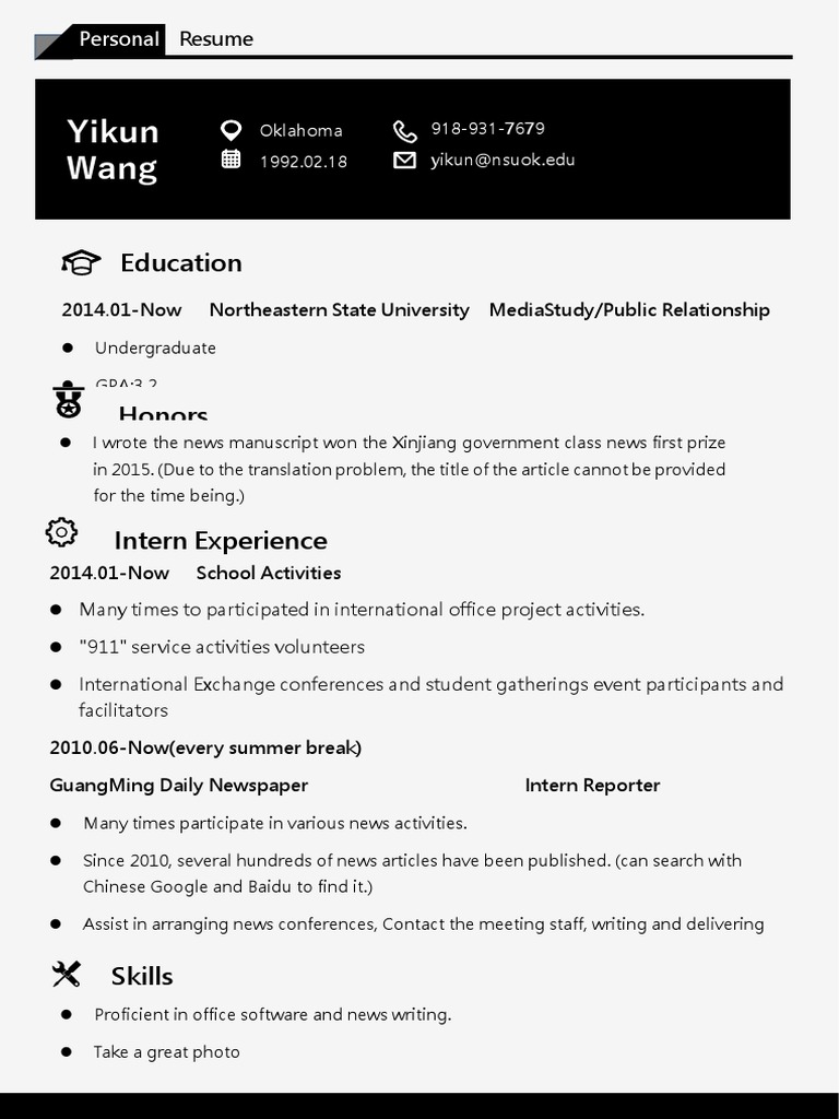 Resume Yikun Wang | PDF