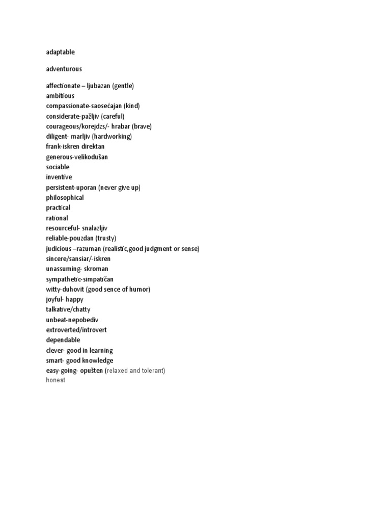 A Comprehensive List of Positive and Negative Personality Traits | PDF