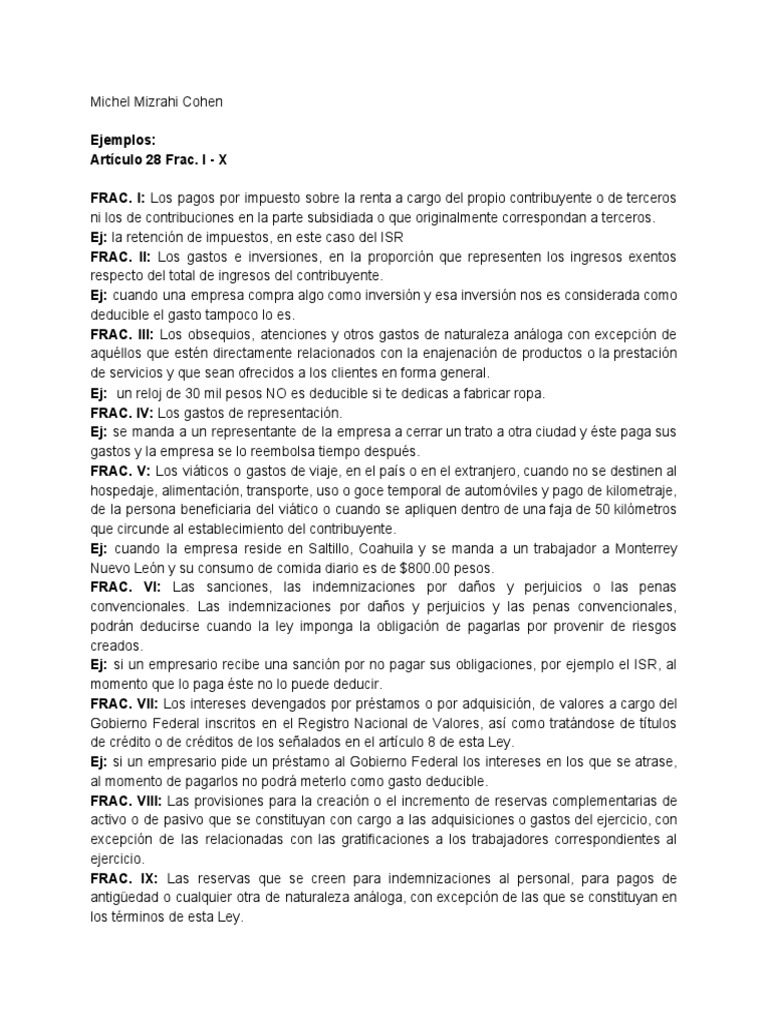 Ejemplos Artículo 28 LISR - Por Michel Mizrahi Cohen | Impuesto sobre ...